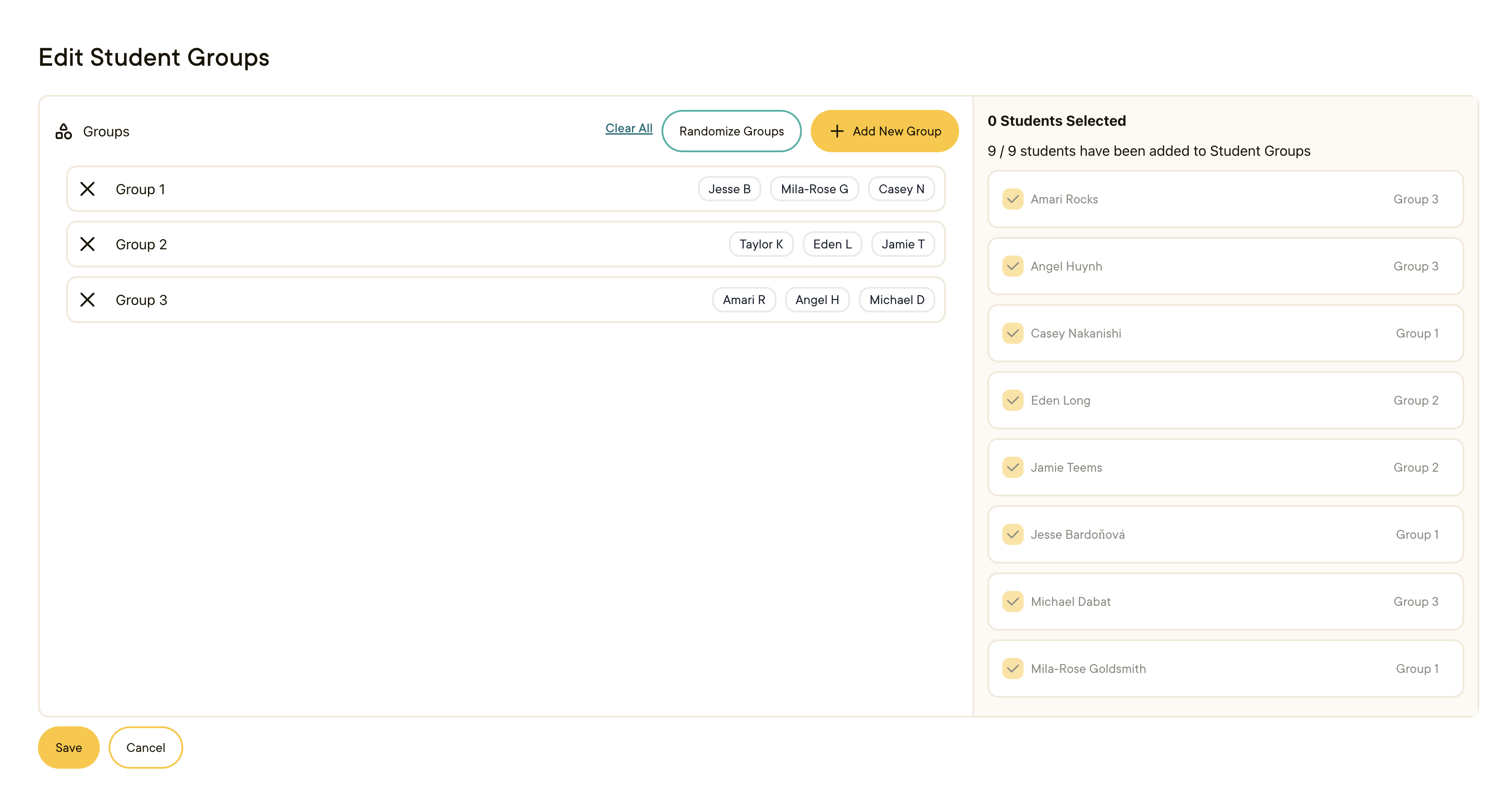 Create Student Groups for Classrooms and Live Practices
